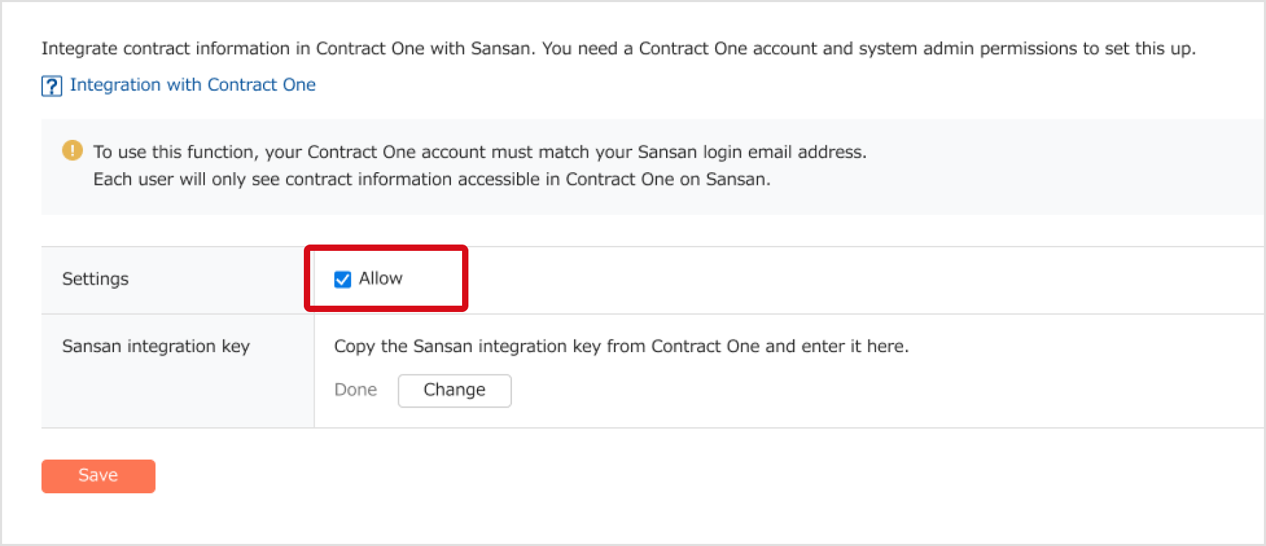 Integration with Contract One – Sansan Support Center