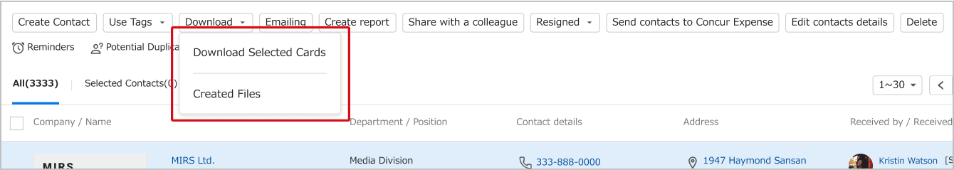 Description of card searches and display settings (From screen after ...