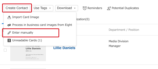 Manually creating a new contact/card – Sansan Support Center