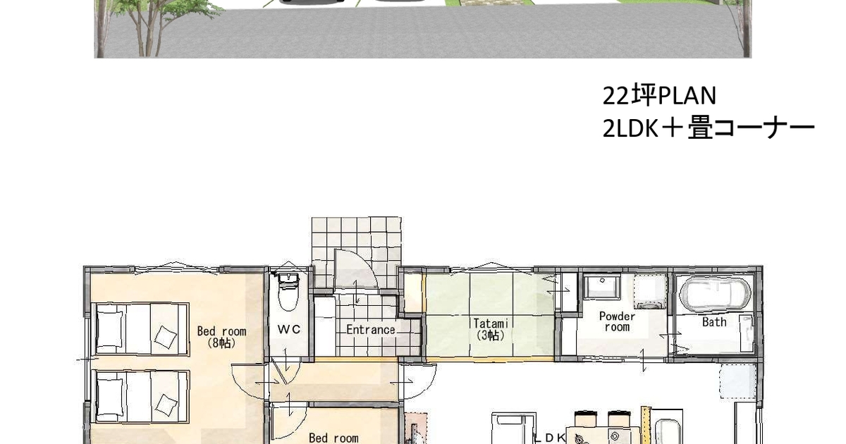 自然光溢れる22坪3LDKの平屋 | JUST LUCKY HOUSE（山田工務店）の間取り例【くふうイエタテ】