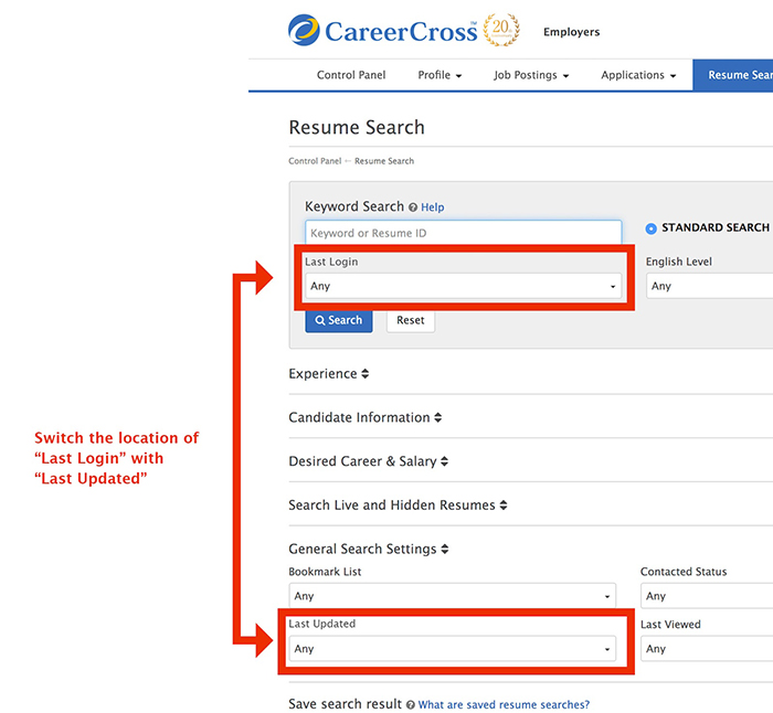 Announcement: CareerCross candidate’s Last Login update on resume search pages