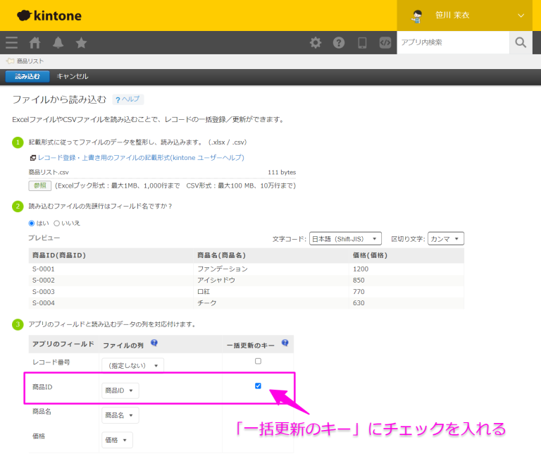 kintoneのCSVファイル読み込みで失敗しないための工夫（3）レコード更新編 | キントマニア | kintone活用ブログ