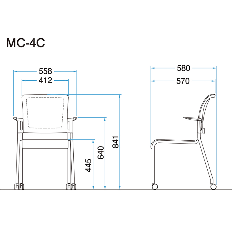 TOKIO Vol.16のスチール椅子 ミーティングチェア MC-4C（キャスター脚タイプ）_｜飲食店用家具のオーダー販売｜店舗家具ショップ