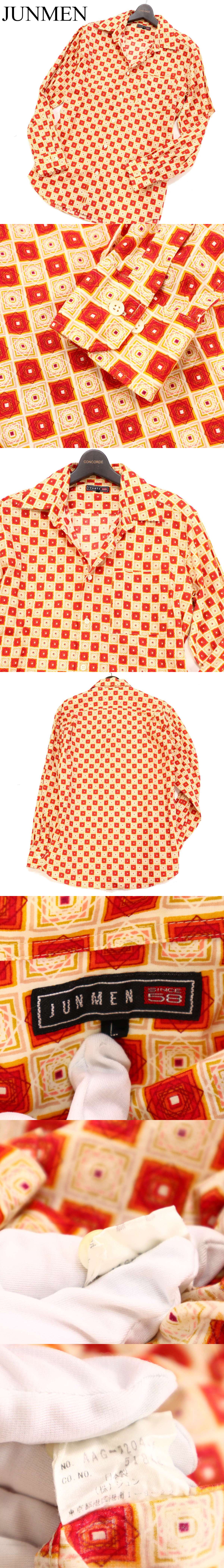 代購代標第一品牌－樂淘letao－美品 90s★ JUNMEN ジュンメン 幾何学柄 総柄★ 長袖 オーバーサイズ シャツ Sz.L メンズ 日本製レトロ 古着 G3T01003_3#C