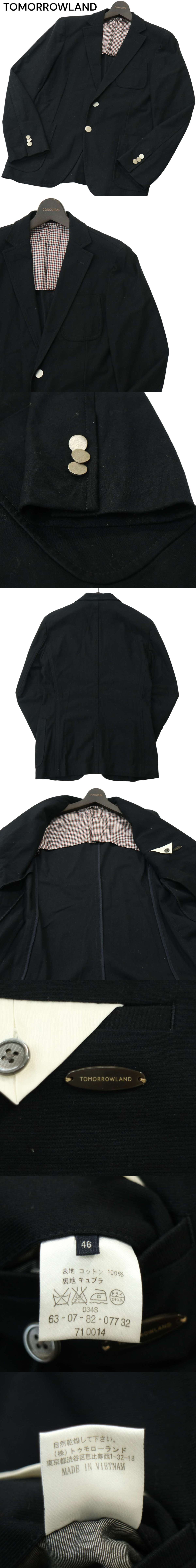 代購代標第一品牌－樂淘letao－TOMORROWLAND トゥモローランド 通年 背抜き★ 2B アンコン テーラード ジャケット ブレザー 紺ブレ Sz.46 メンズ ネイビー ...