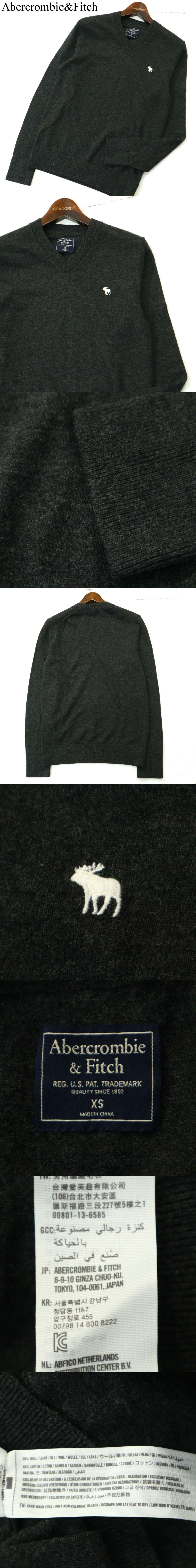 日本代購代標第一品牌【樂淘letao】－Abercrombie&Fitch アバクロンビー＆フィッチ 秋冬 ウール★トナカイ刺繍 Vネック ニット セーター Sz.XS メンズ グレー ...