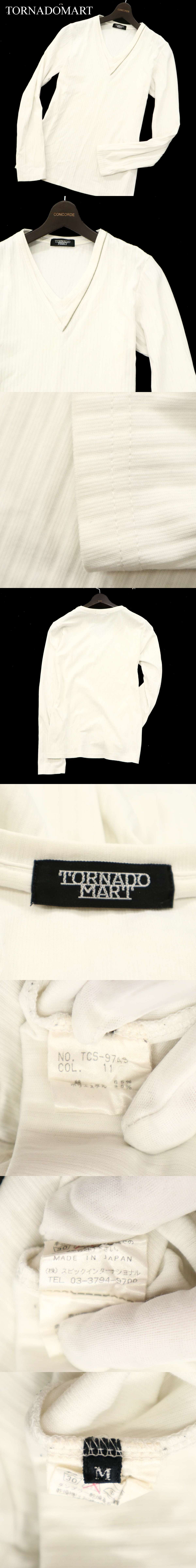 代購代標第一品牌－樂淘letao－TORNADOMART トルネードマート 通年 長袖 Vネック スリム リブ カットソー ロンTシャツ Sz.M メンズ 白 C3T01606_3#F