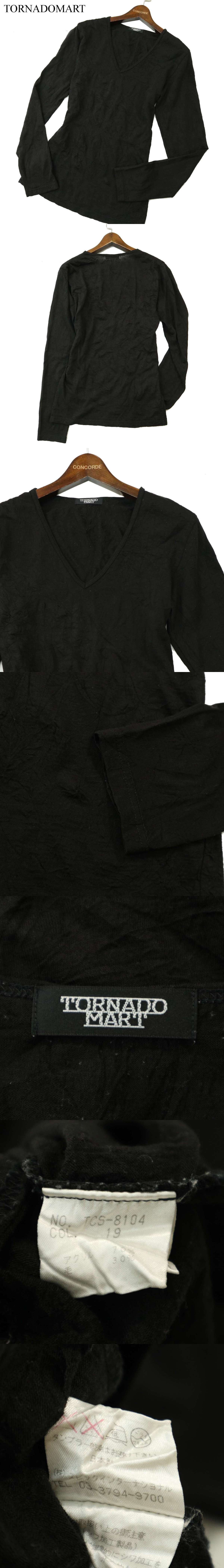 代購代標第一品牌－樂淘letao－TORNADOMART トルネードマート ウール混★ シワ加工 総柄 長袖 Vネック カットソー ロンTシャツ Sz.S～M位 メンズ 黒 日本製 ...
