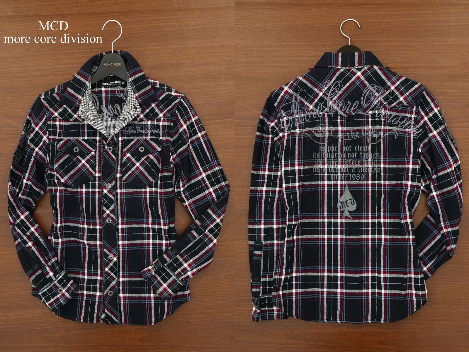 代購代標第一品牌－樂淘letao－MCD more core division エムシーディー 通年 バック ロゴ刺繍★ 長袖 ワーク チェック シャツ Sz.M メンズ 黒 A3T12941_B#C