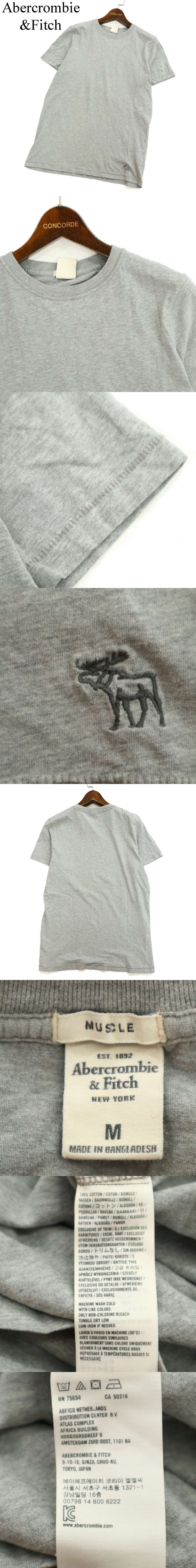 日本代購代標第一品牌【樂淘letao】－Abercrombie&Fitch アバクロンビー＆フィッチ 春夏 半袖 クルーネック ロゴ刺繍★ カットソー Tシャツ Sz.M メンズ グレー ...