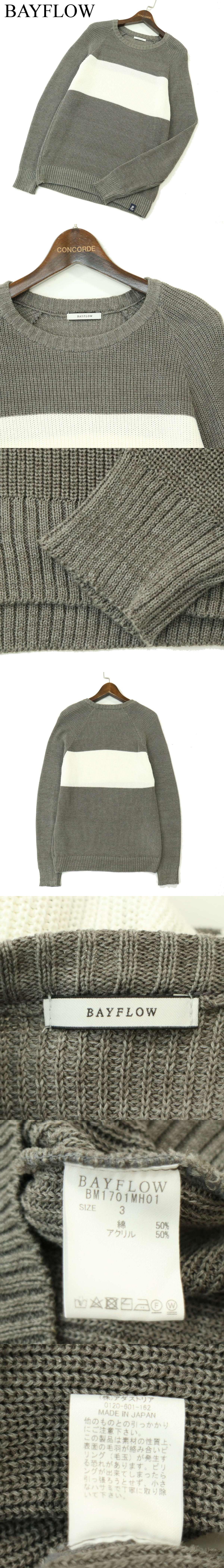 代購代標第一品牌－樂淘letao－BAYFLOW ベイフロー 秋冬 切替★ クルーネック ニット セーター Sz.3 メンズ グレー 日本製 A3T10951_9#K