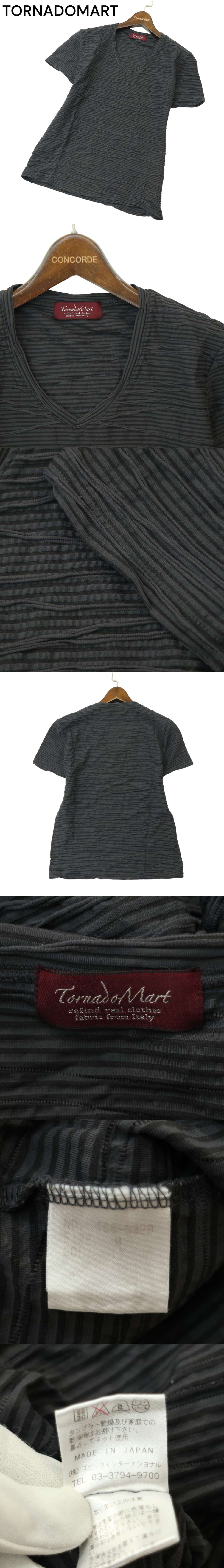 日本代購代標第一品牌【樂淘letao】－TORNADOMART トルネードマート イタリア製生地 タック ジャガード ボーダー 半袖 Vネック カットソー Tシャツ Sz.M メンズ ...