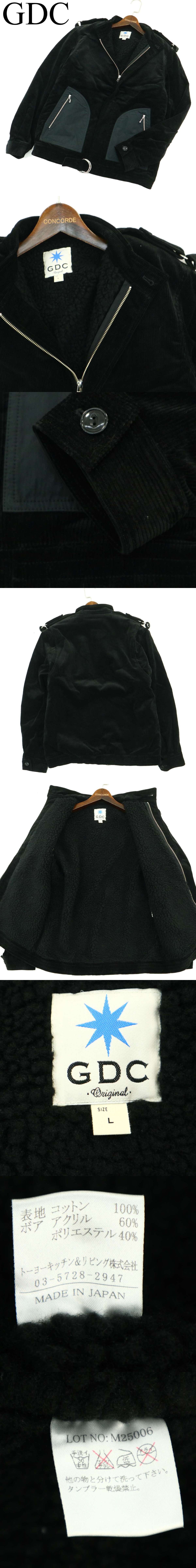 日本代購代標第一品牌【樂淘letao】－GDC ジーディーシー グランドキャニオン 裏ボア コーデュロイ 切替 ミリタリー ブルゾン ジャケット Sz.L メンズ 黒 日本製 A3T13682_B#N