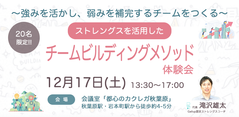 【20名限定】ストレングスを活用したチームビルディングメソッド体験会～強みを活かし、弱みを補完するチームをつくる～ | Peatix