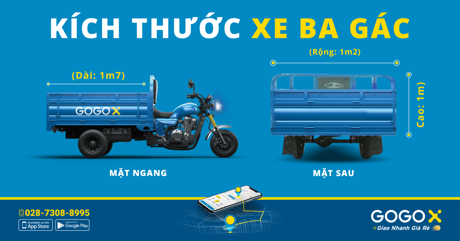 Kích thước thùng xe ba gác, xe van, xe tải - GoGoX VN
